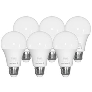 oraluce led light bulb, a19 9w lightbulbs, 60 watt equivalent, 120v 900lm, 6500k cool white, e26 medium base, non dimmable, energy efficient, ul listed, 6 pack