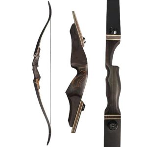 60" black hunter takedown recurve bow 20-60 lbs traditional wood right handed bow american hunting longbow for hunting target practice (black brown, 35 lbs)