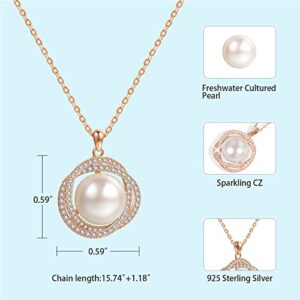 EYESHOCK 10-11mm Single Freshwater Pearl Necklace for Women, Rose Gold Plated Sterling Silver Cubic Zirconia Pendant Necklace for Women's Jewelry