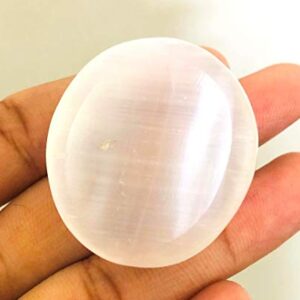 crystalmiracle Beautiful Natural Selenite Worry Stone Crystal Healing Reiki Positive Energy Thumb Stone Feng Shui Peace Gemstone