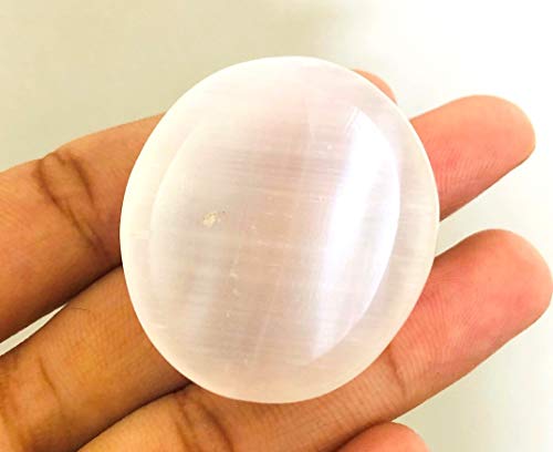 crystalmiracle Beautiful Natural Selenite Worry Stone Crystal Healing Reiki Positive Energy Thumb Stone Feng Shui Peace Gemstone