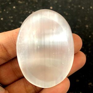 crystalmiracle Beautiful Natural Selenite Worry Stone Crystal Healing Reiki Positive Energy Thumb Stone Feng Shui Peace Gemstone