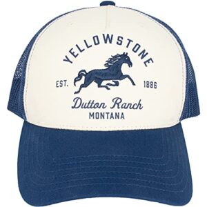 yellowstone trucker hat, mesh adjustable snapback baseball cap with curved brim, navy, one size