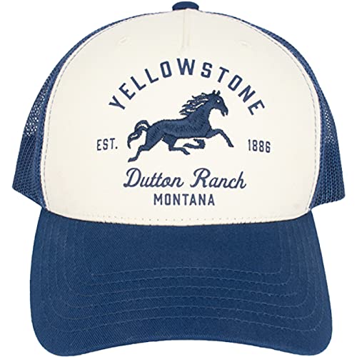 Yellowstone Trucker Hat, Mesh Adjustable Snapback Baseball Cap with Curved Brim, Navy, One Size