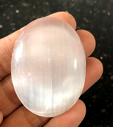 crystalmiracle Beautiful Natural Selenite Worry Stone Crystal Healing Reiki Positive Energy Thumb Stone Feng Shui Peace Gemstone