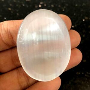 crystalmiracle Beautiful Natural Selenite Worry Stone Crystal Healing Reiki Positive Energy Thumb Stone Feng Shui Peace Gemstone