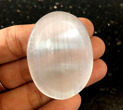 crystalmiracle Beautiful Natural Selenite Worry Stone Crystal Healing Reiki Positive Energy Thumb Stone Feng Shui Peace Gemstone