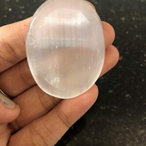 crystalmiracle Beautiful Natural Selenite Worry Stone Crystal Healing Reiki Positive Energy Thumb Stone Feng Shui Peace Gemstone