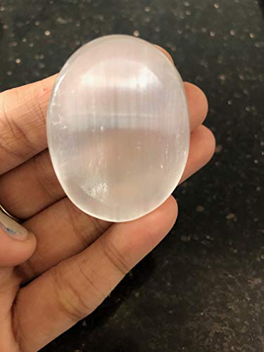 crystalmiracle Beautiful Natural Selenite Worry Stone Crystal Healing Reiki Positive Energy Thumb Stone Feng Shui Peace Gemstone