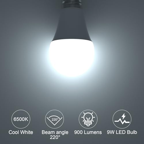 ORALUCE LED Light Bulb, A19 9W Lightbulbs, 60 Watt Equivalent, 120V 900LM, 6500K Cool White, E26 Medium Base, Non Dimmable, Energy Efficient, UL Listed, 6 Pack