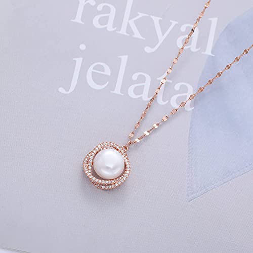 EYESHOCK 10-11mm Single Freshwater Pearl Necklace for Women, Rose Gold Plated Sterling Silver Cubic Zirconia Pendant Necklace for Women's Jewelry