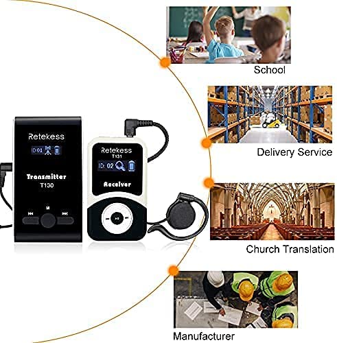 Retekess T130, Tour Guide System Wireless, Church Translation System, Assisted Listening Devices for Church, School, Factory, Court, Museum(2 Transmitter 20 Receivers)