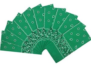 vamqor 12pcs bandana for women and men 100% cotton custom fashion paisley design multifunctional outdoor square handkerchief（green）