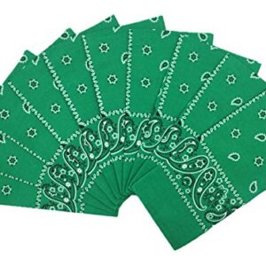 Vamqor 12pcs Bandana for women and men 100% Cotton Custom Fashion Paisley Design Multifunctional Outdoor Square Handkerchief（green）