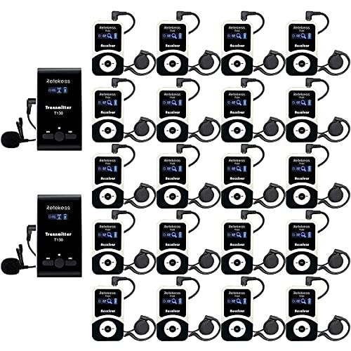 Retekess T130, Tour Guide System Wireless, Church Translation System, Assisted Listening Devices for Church, School, Factory, Court, Museum(2 Transmitter 20 Receivers)