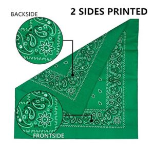 Vamqor 12pcs Bandana for women and men 100% Cotton Custom Fashion Paisley Design Multifunctional Outdoor Square Handkerchief（green）