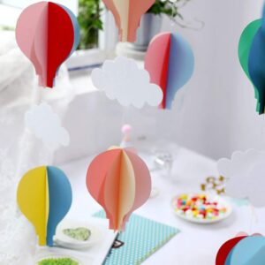 shhs colorful hot air balloon hanging paper decoration (3.3ft),rainbow cloud paper garland flower party streamers for kids door decoration, wedding birthday party supplies 2 count (pack of 1)