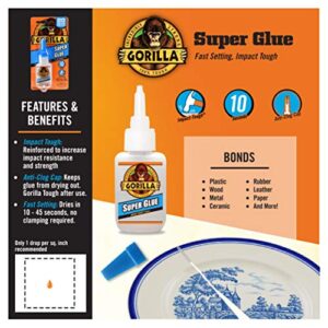 Gorilla Super Glue, 20 Gram, Clear, (Pack of 2)