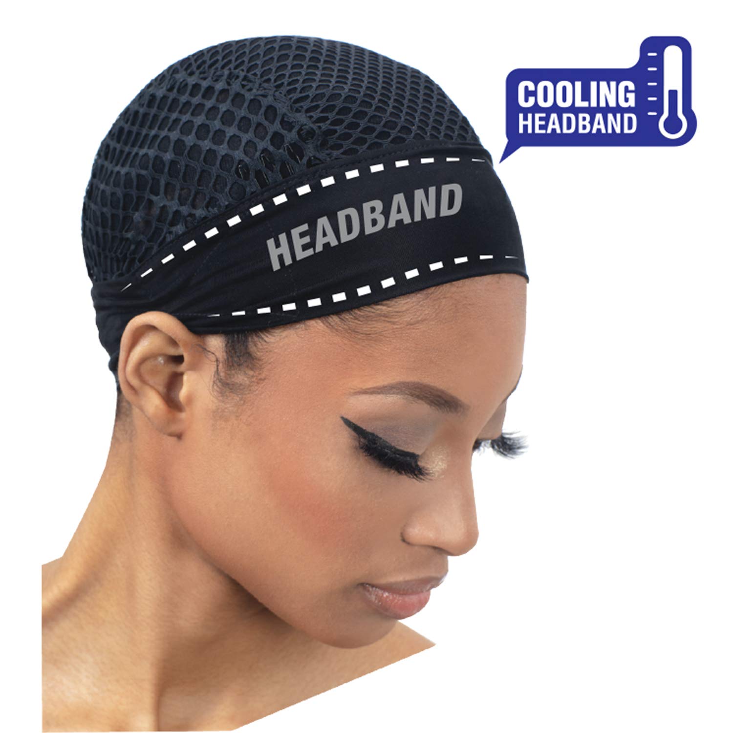 Freetress Create a Quick and Easy DIY Headband Wig In No Time Cooling HEADBAND CROCHET CAP (BLACK)