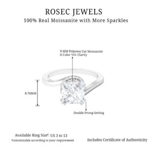 Rosec Jewels Certified Moissanite Solitaire Bypass Engagement Ring for Women | 3.75 Cttw | 8 MM | D-VS1 Quality, 14K White Gold, Size:US 6.50