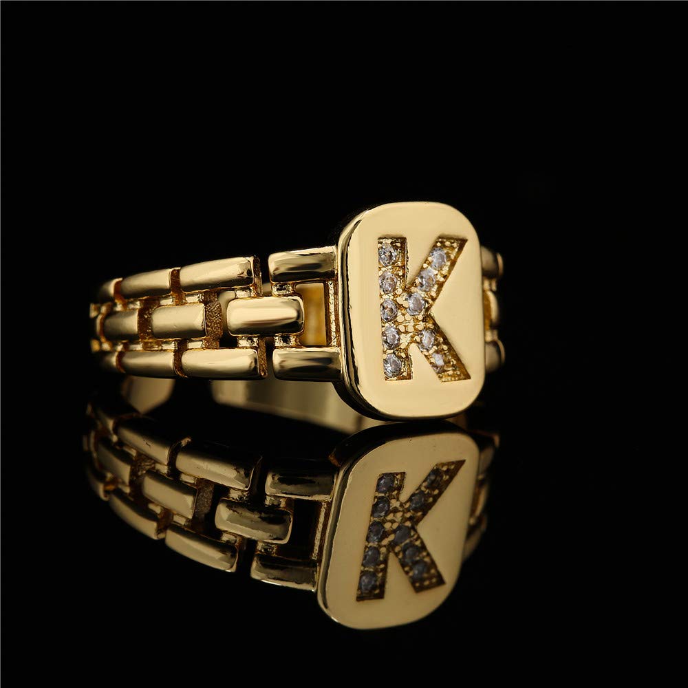 cmoonry Gold Cubic Zirconia Initial Letter Open Ring Adjustable For Women 18K Gold Plated Alphabet Rings Letter A To Z (J)