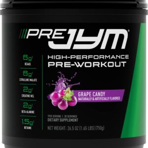 Pre JYM Grape Candy Pre Workout Powder - BCAAs, Nootropics, Creatine HCI, Citrulline, Beta-Alanine, Betaine, Taurine, Huperzine | JYM Supplement Science | 30 Servings