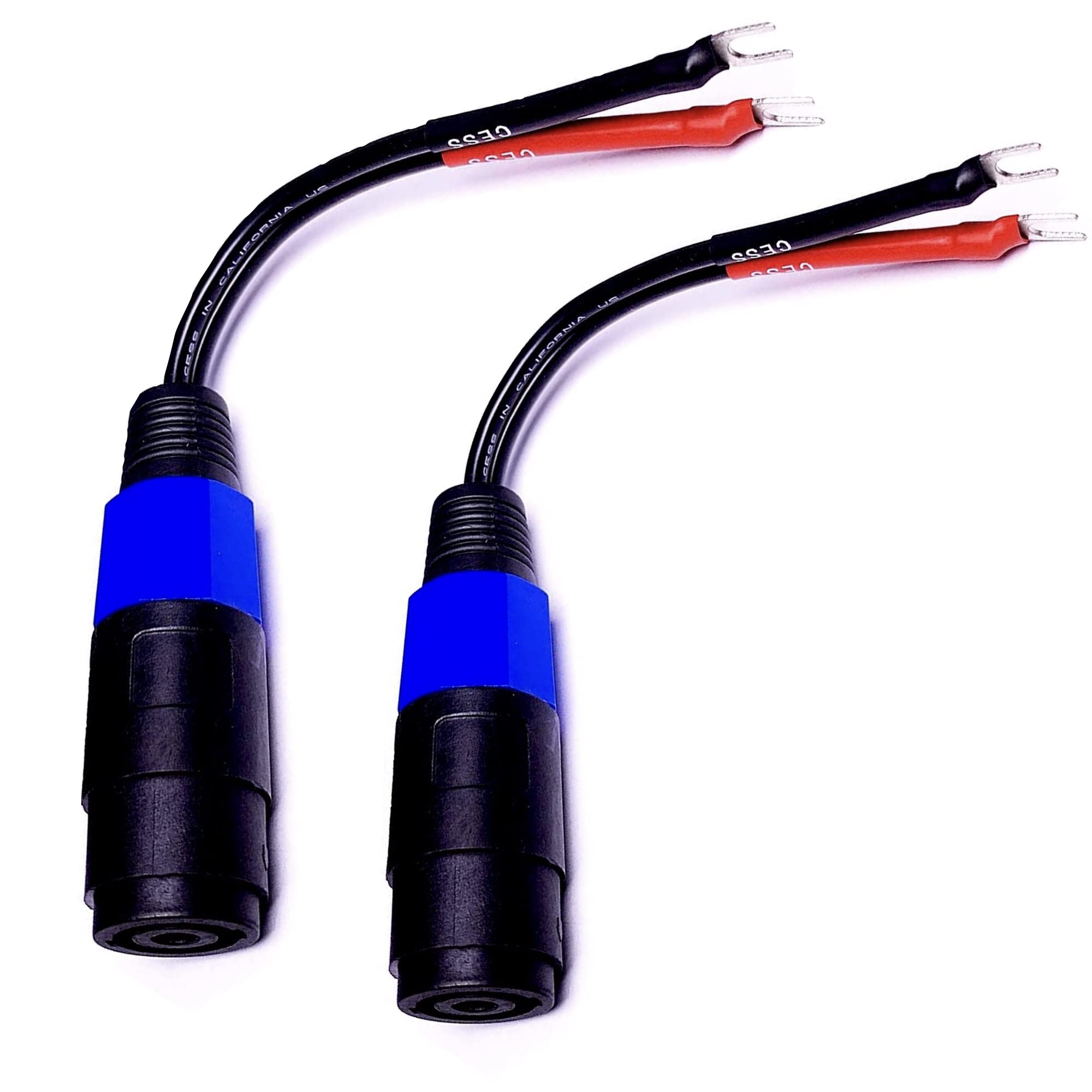 CESS-001S Spade Fork Plug to Speakon Female Jack Adapter for Speaker Cable - 2 Pack (Small Spade)