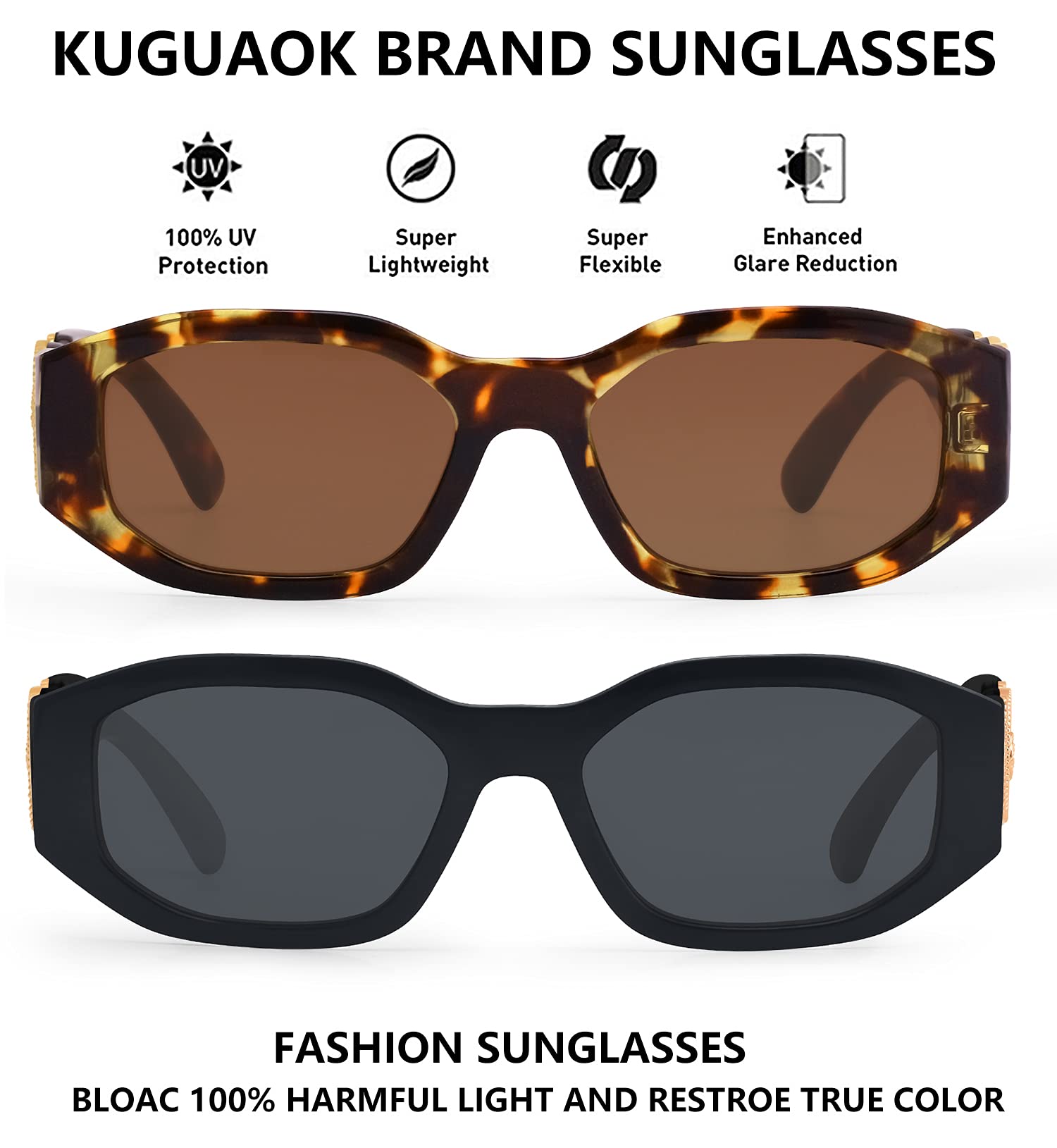 KUGUAOK Irregular Rectangle Sunglasses Women Trendy Design UV Protection Small Sun Glasses