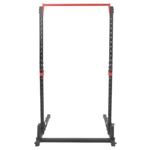 Sunny Health & Fitness Essential Adjustable Power Rack Squat Stand With J-Hooks, Adjustable Pull Up Bar, Weight Plate Holders, Resistance Band Posts Optional Incline Bench, LAT Pull Down Attachment