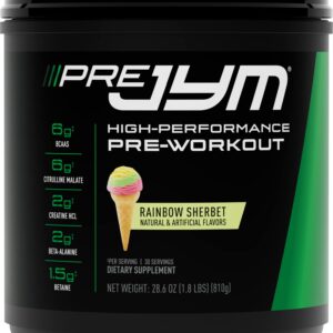 JYM Supplement Science Pre Jym Rainbow Sherbet, 30 Servings, Rainbow Sherbet, 1.8 Pound (Pack of 1)