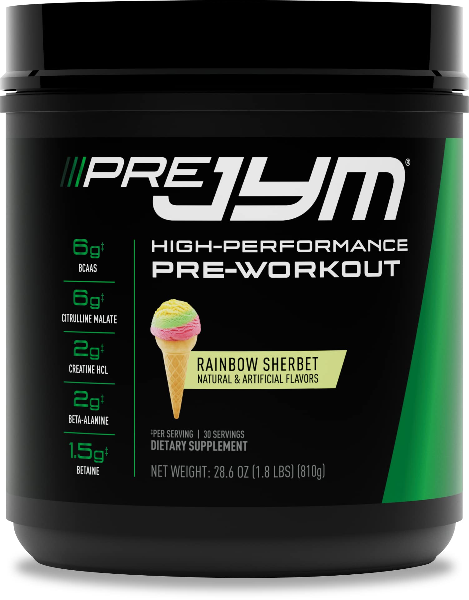 JYM Supplement Science Pre Jym Rainbow Sherbet, 30 Servings, Rainbow Sherbet, 1.8 Pound (Pack of 1)