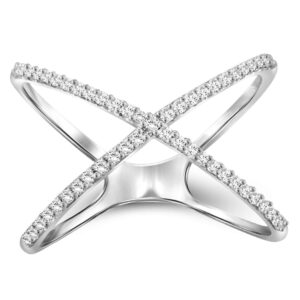 jewelexcess sterling silver criss cross ring – 1/7 carat white diamond ring with .925 sterling silver x ring – real diamond criscross ring with hypoallergenic sterling silver ring band