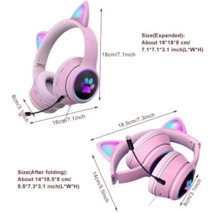 HONUTIGE Gaming Headset Cat Ear Headphone with RGB LED Light Microphone Stereo Sound Glowing Over-Ear Gaming Headsets for Kids and Adult