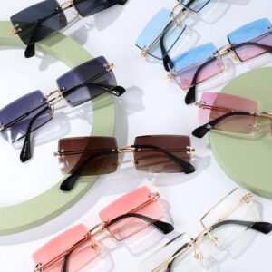 10 Pairs Rimless Sunglasses Rectangle 90s Retro Sunglasses Trendy Y2k Sunglasses Frameless Square Glasses Eyewear for Men Women (Romantic Color)