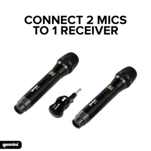 Gemini GMU-M200 Pro UHF Wireless Microphone Set, Rechargeable, 1/4" Jack, for PA/Mixers - Ideal for Karaoke, Live Performances, 2-Pack