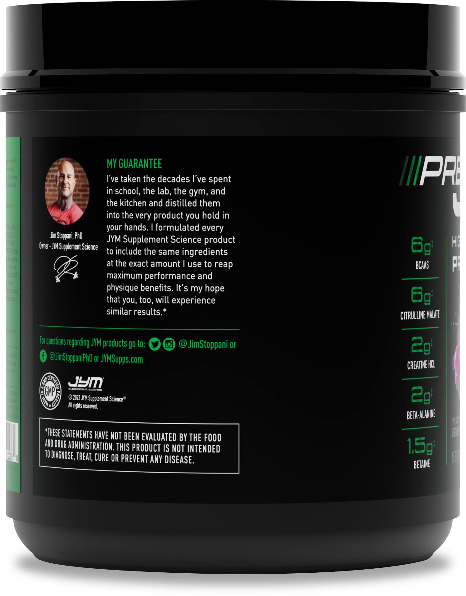 Pre JYM Grape Candy Pre Workout Powder - BCAAs, Nootropics, Creatine HCI, Citrulline, Beta-Alanine, Betaine, Taurine, Huperzine | JYM Supplement Science | 30 Servings