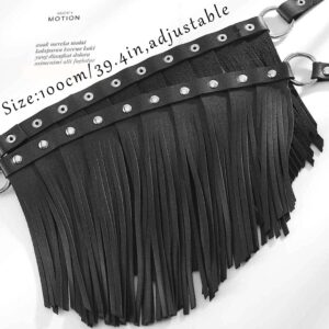 Navoky Punk Leather Waist Chain Black Tassel Belly Body Chains Jewelry Accessories for Women and Girls