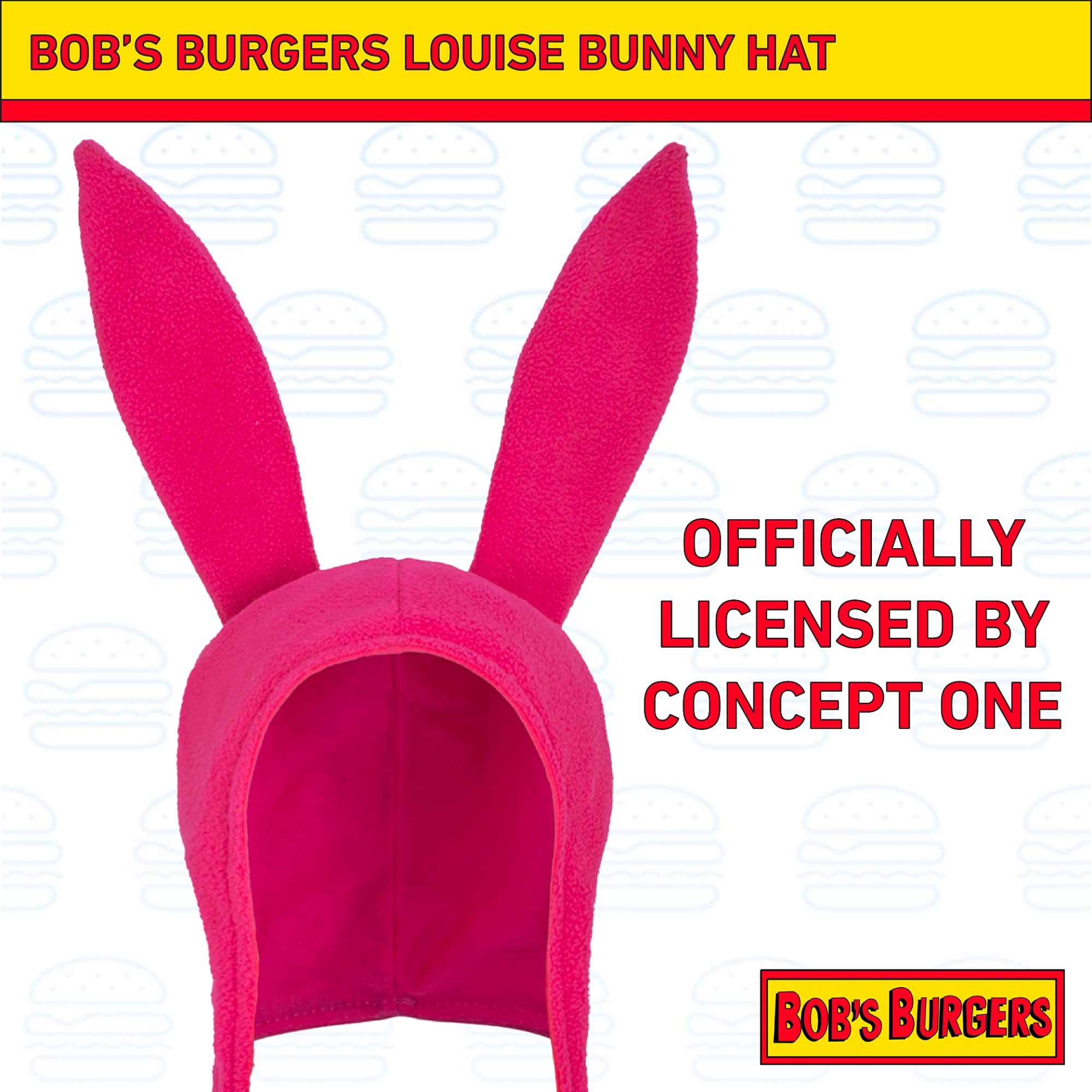 Concept One Womens Bob's Burgers Louise Cosplay Bunny with Floppy Ears Fleece Beanie Hat, Pink, 0 US