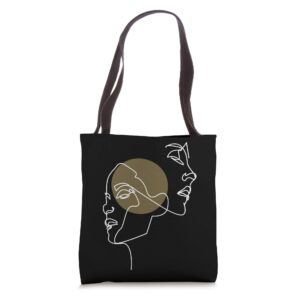 faces line art aesthetic black tote bag