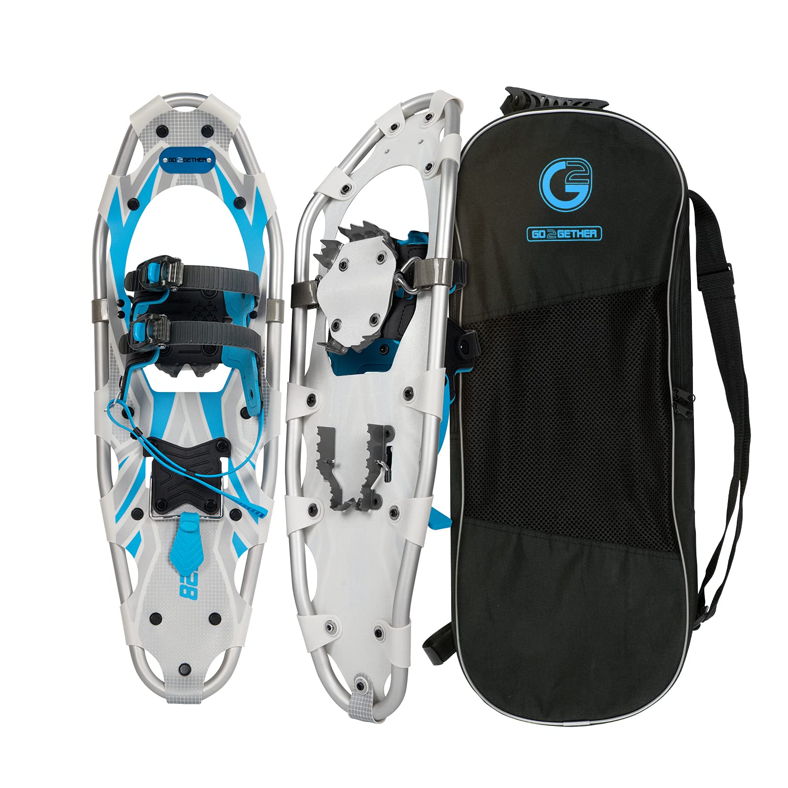 G2 GO2GETHER 25 Inches Light Weight Snowshoes for Women Men Youth, Set with Tote Bag, Special EVA Padded Ratchet Binding, Heel Lift, Blue