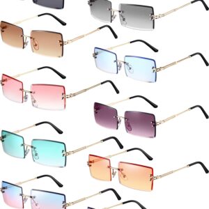 10 Pairs Rimless Sunglasses Rectangle 90s Retro Sunglasses Trendy Y2k Sunglasses Frameless Square Glasses Eyewear for Men Women (Romantic Color)