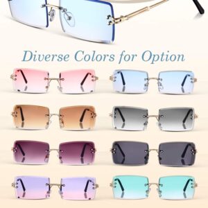 10 Pairs Rimless Sunglasses Rectangle 90s Retro Sunglasses Trendy Y2k Sunglasses Frameless Square Glasses Eyewear for Men Women (Romantic Color)