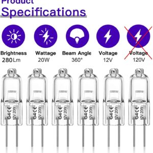 Jaenmsa G4 Light Bulbs 20W, 12 Pack Crystal Clear Halogen Bulb 2 Pin, 12 Volt 20 Watt JC T3 Bi-pin Capsule Xenon Bulb, Dimmable 2700K Warm, 2 Prong G4 Base for Landscape/Desk Lamp, Chandelier