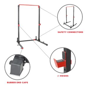 Sunny Health & Fitness Essential Adjustable Power Rack Squat Stand With J-Hooks, Adjustable Pull Up Bar, Weight Plate Holders, Resistance Band Posts Optional Incline Bench, LAT Pull Down Attachment