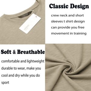 COOFANDY Men Workout T Shirt Pack Cotton Running Short Sleeve Longline Solid Tee Black/Khaki