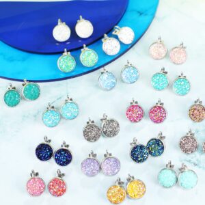 32 Pairs Clip on Earrings for Women Clip on Stud Earrings Bohemian Round Faux Druzy Earrings Ear Clip Stainless Steel Earrings Jewelry for Women(Clip-on Style)