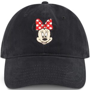 disney minnie mouse dad hat, cotton adjustable baseball cap with curved brim, black, one size