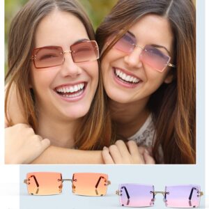 10 Pairs Rimless Sunglasses Rectangle 90s Retro Sunglasses Trendy Y2k Sunglasses Frameless Square Glasses Eyewear for Men Women (Romantic Color)