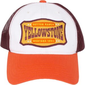 yellowstone trucker hat, mesh adjustable snapback baseball cap with curved brim, orange, one size