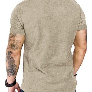 COOFANDY Men Workout T Shirt Pack Cotton Running Short Sleeve Longline Solid Tee Black/Khaki